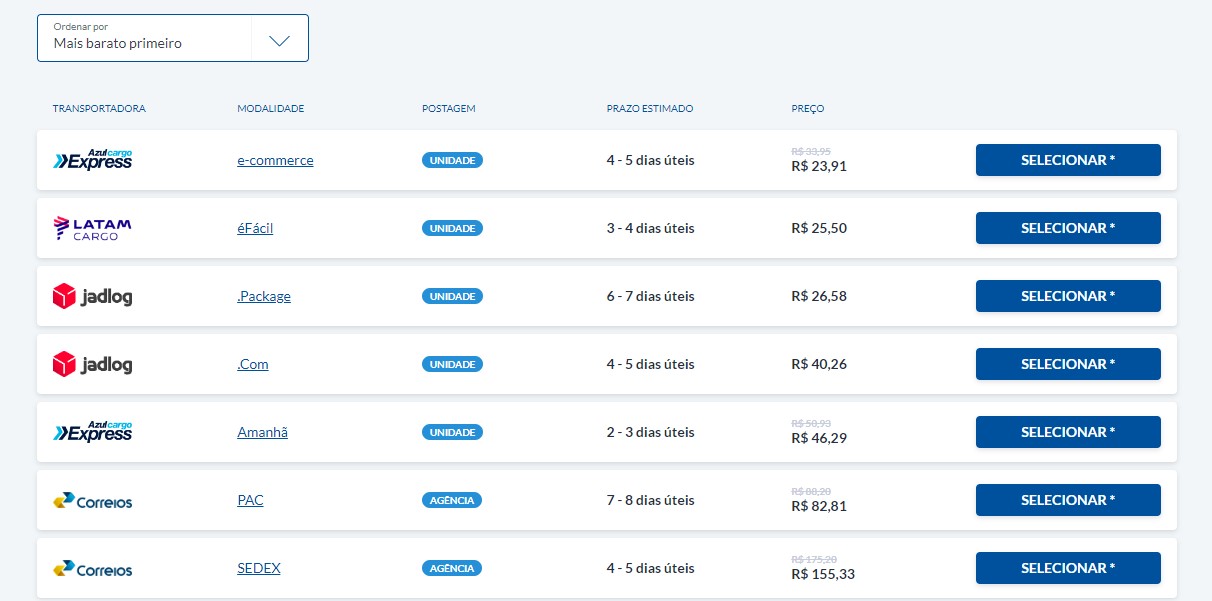 Como enviar pedidos de volumes diferentes no mesmo frete?